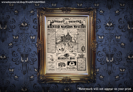 The Haunted Mansion Newspaper print Disneyworld Florida Magic Kingdom ...
