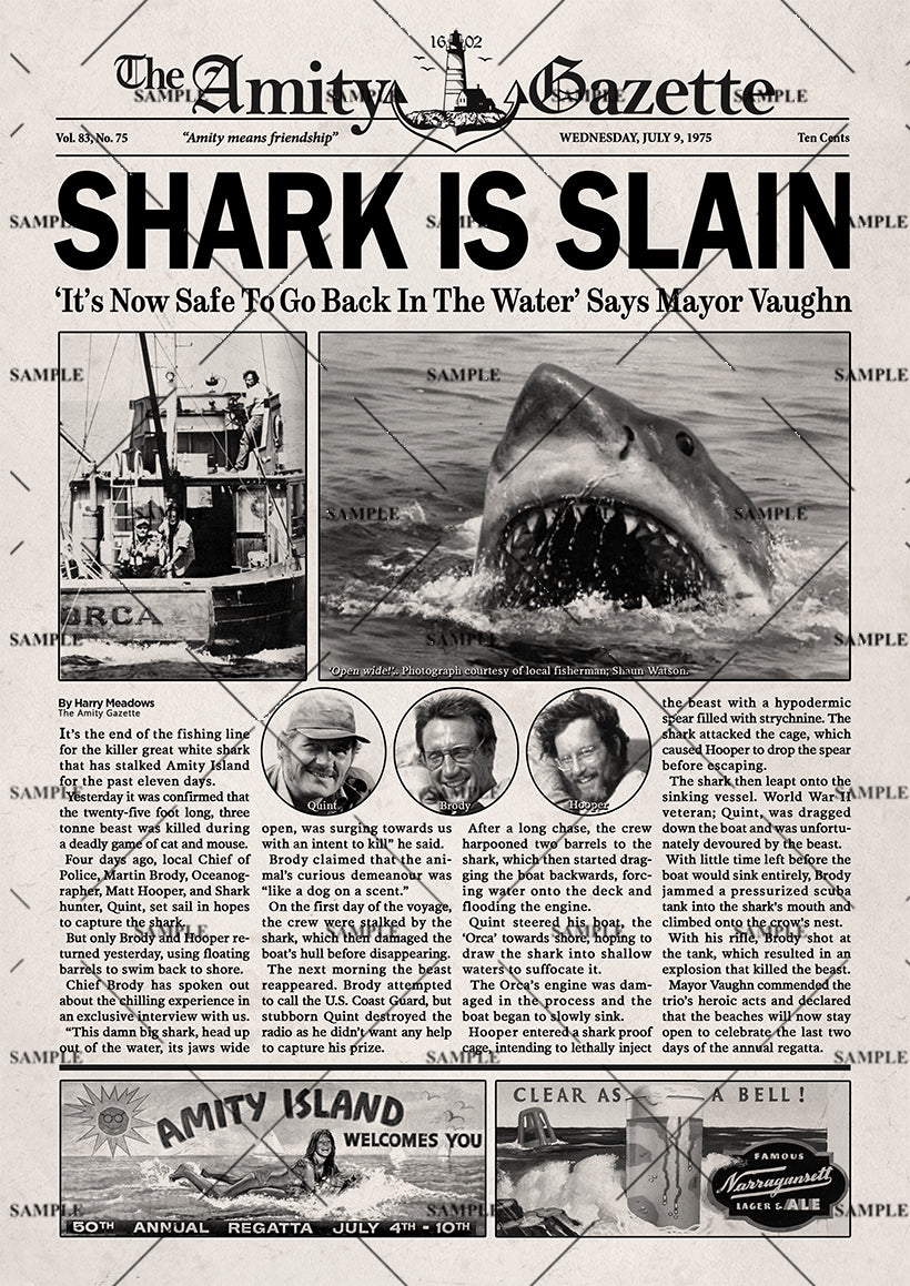 Jaws Amity Gazette Newspaper print – CultClippings